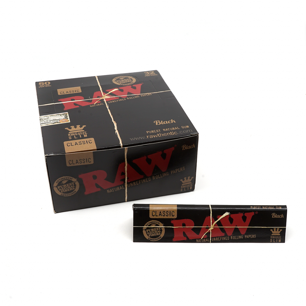 Raw Classic Black King Size Slim Rolling Paper Full Box of 50 Packs ...